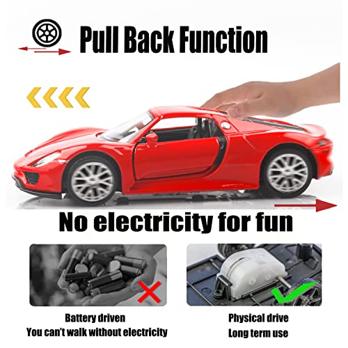 TOKAXI 1/36 Scale Porsche 918 Spyde Diecast Model Cars,Pull Back Vehicles Porsche Toy Cars,Cars Gifts for Boys Girls (Red)