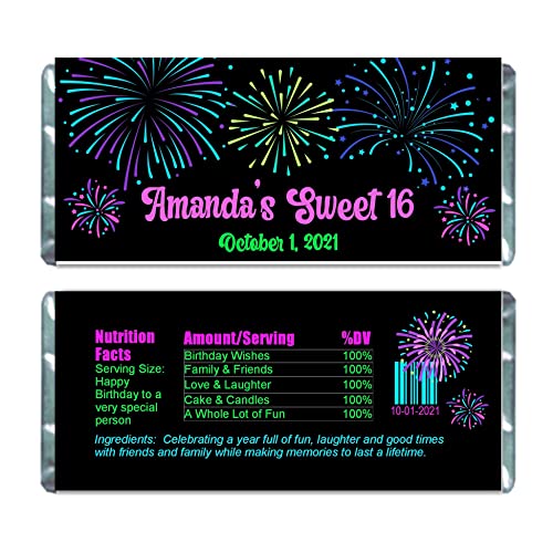 Fireworks Candy Bar Wrappers for Chocolate Bar, Personalized Birthday Party Favor, Custom Hershey Bar Labels, Pack of 20