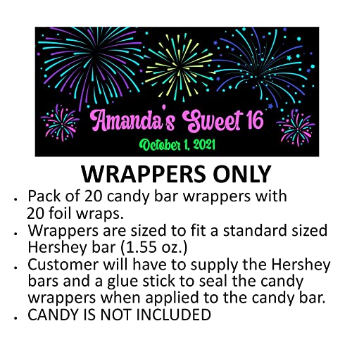 Fireworks Candy Bar Wrappers for Chocolate Bar, Personalized Birthday Party Favor, Custom Hershey Bar Labels, Pack of 20