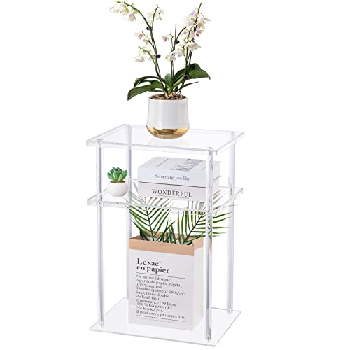 HMYHUM Clear Acrylic Side Table, 3-Tier End Table for Living Room, Small Bedside Table/Nightstand for Bedroom, Home Accent Table, Frame Design, 15.7" L x 11.8" W x 23.2" H