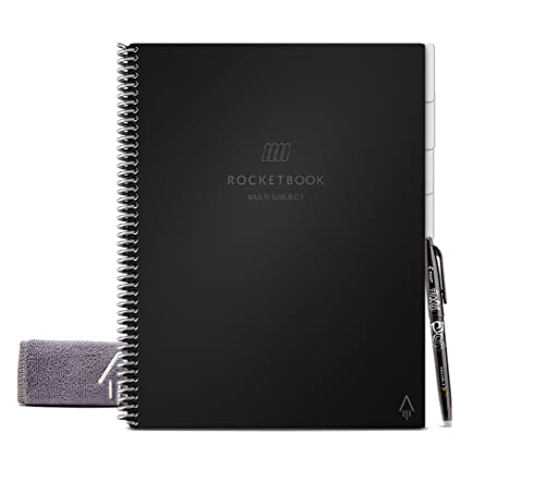 Rocketbook Multi-Subject Smart Scannable Notebook with Dividers | Lined Reusable Notebook with 1 Pilot Frixion Pen & 1 Microfiber Cloth | Infinity Black, Letter Size (8.5" x 11")