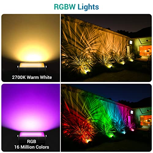 USTELLAR RGB Flood Light Outdoor, Smart WiFi RGBW Landscape Lights+Warm White 2700K, 40W App Control Spotlight Works with Alexa, Color Changing Uplights Halloween Light, IP66, Plug & Play (6 Pack)