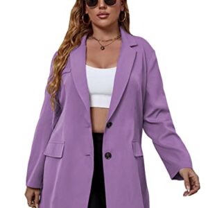 WDIRARA Women's Plus Size Button Front Long Sleeve Blazer Work Office Jacket Purple 4XL