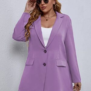 WDIRARA Women's Plus Size Button Front Long Sleeve Blazer Work Office Jacket Purple 4XL