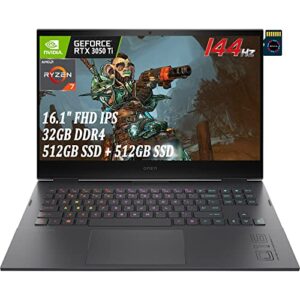 hp omen 16 gaming laptop i 16.1'' fhd 144hz ips amd 8-core ryzen 7 5800h (> i7-10750h) 32gb ddr4 512gb ssd + geforce rtx 3050 ti 4gb rgb backlit usb-c b&o win11 micro sd card, black,