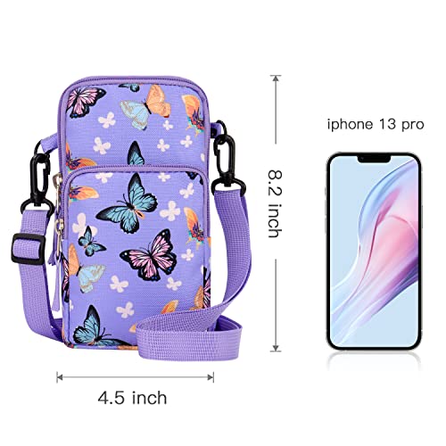 Choco Mocha Kids Cell Phone Purse for Girls, Butterfly Girls Crossbody Purse, Little Girls Purse for Kids 6-8 9-10, Wallet for Girls, Purple