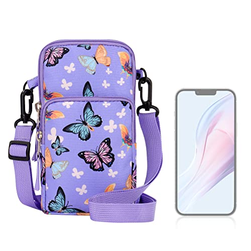 Choco Mocha Kids Cell Phone Purse for Girls, Butterfly Girls Crossbody Purse, Little Girls Purse for Kids 6-8 9-10, Wallet for Girls, Purple