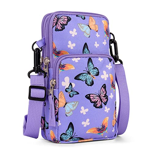 Choco Mocha Kids Cell Phone Purse for Girls, Butterfly Girls Crossbody Purse, Little Girls Purse for Kids 6-8 9-10, Wallet for Girls, Purple