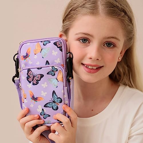 Choco Mocha Kids Cell Phone Purse for Girls, Butterfly Girls Crossbody Purse, Little Girls Purse for Kids 6-8 9-10, Wallet for Girls, Purple