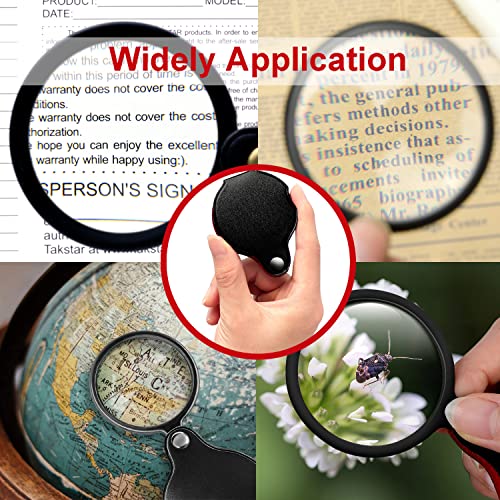 5X Mini Pocket Magnifier Glass, Small Folding Magnifying Lenses with 360 Rotating Protective Leather Sheath for Seniors Reading, Inspection, Coin, Jewelry, Exploring, Elders Gift, 2 3/8'' Lens Size