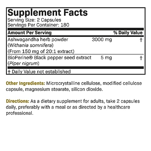 Futurebiotics Ashwagandha Capsules Extra Strength 3000mg - Stress Relief Formula, Natural Mood Support, Stress, Focus, and Energy Support Supplement, 360 Capsules