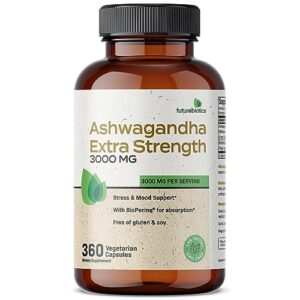 Futurebiotics Ashwagandha Capsules Extra Strength 3000mg - Stress Relief Formula, Natural Mood Support, Stress, Focus, and Energy Support Supplement, 360 Capsules