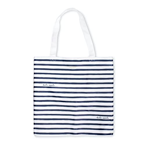 Kate Spade New York Canvas Tote Bag for Women, Cute Tote Bag for Teacher, Canvas Beach Bag, Book Tote with Pocket, Navy Painted Stripe