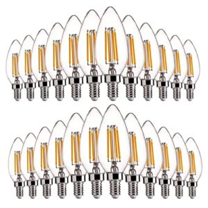 flsnt 24 pack led candelabra bulbs 60w equivalent, b11 dimmable led chandelier light bulbs, e12 base, 2700k soft white