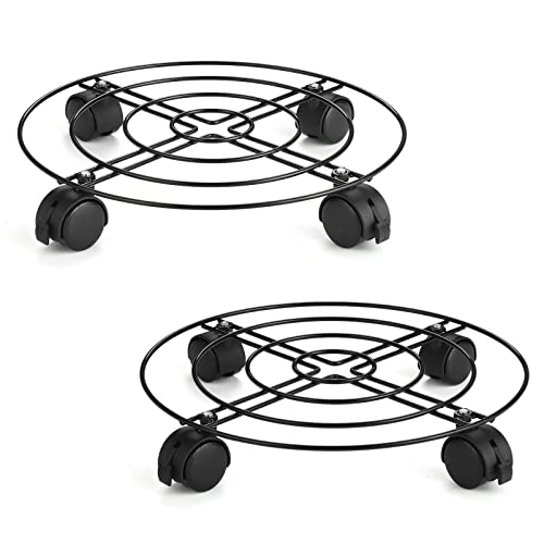 Maxurry 2 Pack Plant Caddy With Wheels Heavy Duty 12.6 inches Metal Round Plant Dolly Rolling Plant Stand Holder for Outdoor Indoor Patio Garden Planter Potted Stand