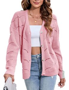 kojooin women's crochet cardigan lightweight kimono long sleeve hollow out kint outwear sweater barbie pink m