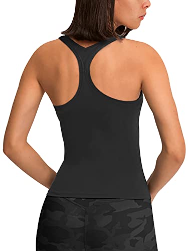 LASLULU Womens Summer Crop Tops Sexy Cropped Tank Top Sleeveless Muscle Tank Compression Exercise Gym Yoga Tops Summer Running Shirts Activewear(Black Medium)