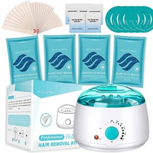 wax warmer for hair removal, lemontra wax kit with 4 wax beads, for women men sensitive skin bikini brazilian (blue)