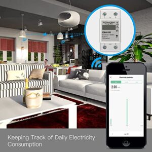 WiFi Smart Energy Monitor Switch Meter, Compatible with Alexa Google Home, Remote Control with Smart Life/Tuya App, Din Rail Tester Current Voltage Amperage Power Meter AC 110-230V 60A Multimeter