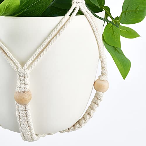 Mkono Fake Hanging Plant with Pot, Artificial Plants for Home Decor Indoor Macrame Plant Hanger with Faux Vines Hanging Planter Greenery for Bedroom Bathroom Kitchen Office Decor, Ivory (Pothos)