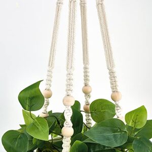 Mkono Fake Hanging Plant with Pot, Artificial Plants for Home Decor Indoor Macrame Plant Hanger with Faux Vines Hanging Planter Greenery for Bedroom Bathroom Kitchen Office Decor, Ivory (Pothos)