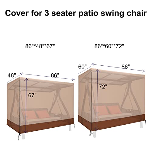 CHENGWEI Outdoor Swing Cover 3 Triple Seater Waterproof Patio Swing Canopy Cover,Porch Swing Covers Replacement Hammock Cover 2 Seater Garden Furniture Swing Chair Protector Cover(86"*48"*67")