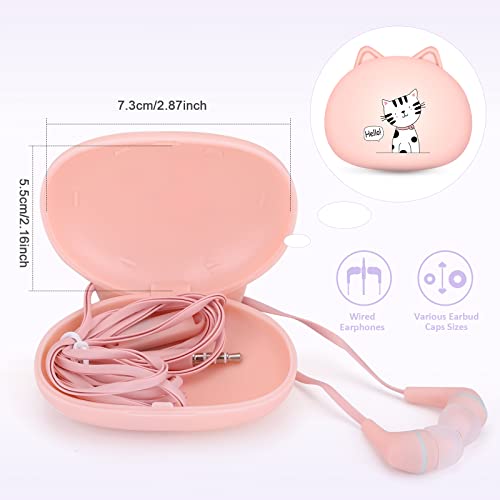 QearFun Cat Earbuds for Kids, Kawakii Wired Earbud & in-Ear Headphones Gift for School Girls and Boys with Microphone and Lovely Earphones Storage Case(Pink)