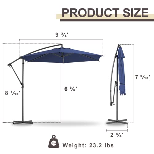 Gardesol 10FT Umbrella Outdoor Patio, Cantilever Umbrella With Sturdy Ribs, Fade Resistant, UV Protection, Outdoor Offset Umbrella for Deck, Poolside, Porch, Backyard, Navy Blue