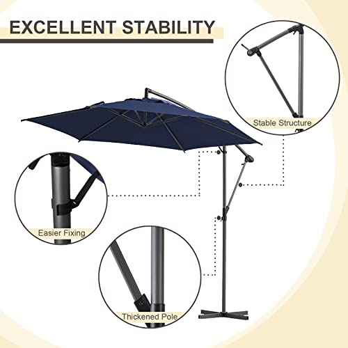 Gardesol 10FT Umbrella Outdoor Patio, Cantilever Umbrella With Sturdy Ribs, Fade Resistant, UV Protection, Outdoor Offset Umbrella for Deck, Poolside, Porch, Backyard, Navy Blue