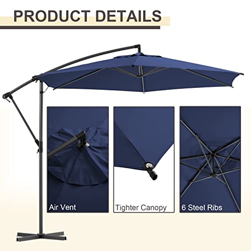 Gardesol 10FT Umbrella Outdoor Patio, Cantilever Umbrella With Sturdy Ribs, Fade Resistant, UV Protection, Outdoor Offset Umbrella for Deck, Poolside, Porch, Backyard, Navy Blue