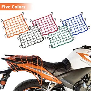 Thewinio Cargo Net 15"x15" Stretches to 30"x30" with Thicken Hooks | Natural Latex Core, Tight 2”x2” Mesh Small Heavy Duty Bungee Net for Motorcycle Helmet, Bike, ATV, UTV, Luggage (Red, 2 Pack)