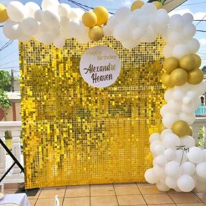 24 Panels Gold Shimmer Wall Panels Backdrops, Square Sequins Backdrops with 3D Effect, Large Gold Photo backdrops for Christmas, Birthday, Graduation, Wedding Party Decoration and Home Decoration