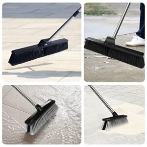 ZNM Push Broom Outdoor 24.8 inch Heavy Duty Broom with Stiff Bristles & 56.7" Long Handle, Garage Brooms for Sweeping Shop, Deck, Yard, Patio, Garden, Concrete Floor, 2 Brush Heads