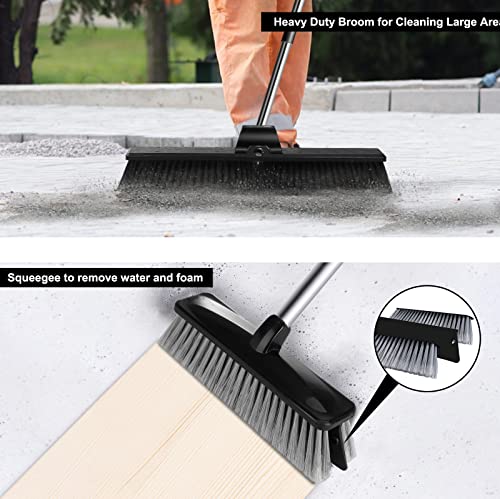 ZNM Push Broom Outdoor 24.8 inch Heavy Duty Broom with Stiff Bristles & 56.7" Long Handle, Garage Brooms for Sweeping Shop, Deck, Yard, Patio, Garden, Concrete Floor, 2 Brush Heads