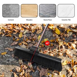 ZNM Push Broom Outdoor 24.8 inch Heavy Duty Broom with Stiff Bristles & 56.7" Long Handle, Garage Brooms for Sweeping Shop, Deck, Yard, Patio, Garden, Concrete Floor, 2 Brush Heads