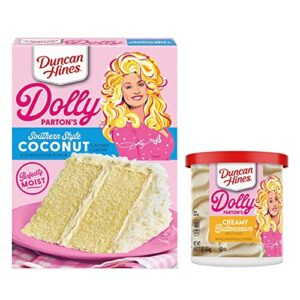 duncan hine's dolly parton's favorite southern-style coconut cake mix set! flavored with vanilla frosting! easy to make deliciously moist at home! choose your flavor! (coconut), 2 piece set