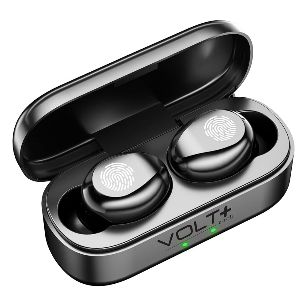 VOLT PLUS TECH Slim Travel Wireless V5.1 Earbuds Compatible with Your Bose SoundSport Free Updated Micro Thin Case with Quad Mic 8D Bass IPX7 Waterproof/Sweatproof (Black)