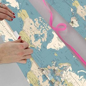 InterestPrint World Map America Wrapping Paper Design for Easter Valentine's Day Birthday, 1 Roll