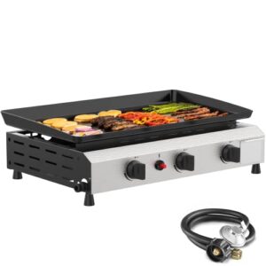 skok 3 burner gas griddle- 23.3 inch outdoor propane griddle- 30000 btu propane fuelled, portable flat top gas grill camping griddle station with side shelves for kitchen, outdoor bbq, camping tailgating or picnicking (gas griddle)