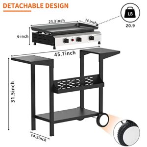 SKOK 3 Burner Gas Griddle- 23.3 Inch Outdoor Propane Griddle- 30000 BTU Propane Fuelled, Portable Flat Top Gas Grill Camping Griddle Station with Side Shelves for Kitchen, Outdoor BBQ, Camping Tailgating or Picnicking (Gas Griddle)