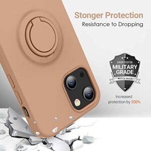 MOCCA Compatible with iPhone 13 Mini Case with Ring Kickstand |Liquid Silicone| Microfiber Linner | Anti-Scratch Full-Body Shockproof Protective Case for iPhone 13 Mini 5.4inch-Light Brown