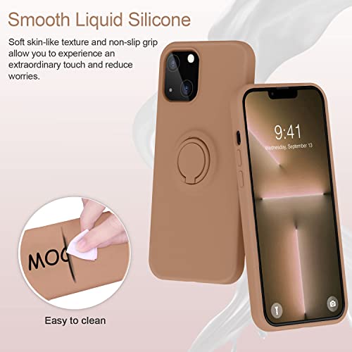 MOCCA Compatible with iPhone 13 Mini Case with Ring Kickstand |Liquid Silicone| Microfiber Linner | Anti-Scratch Full-Body Shockproof Protective Case for iPhone 13 Mini 5.4inch-Light Brown