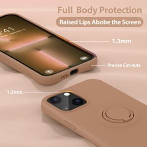 MOCCA Compatible with iPhone 13 Mini Case with Ring Kickstand |Liquid Silicone| Microfiber Linner | Anti-Scratch Full-Body Shockproof Protective Case for iPhone 13 Mini 5.4inch-Light Brown