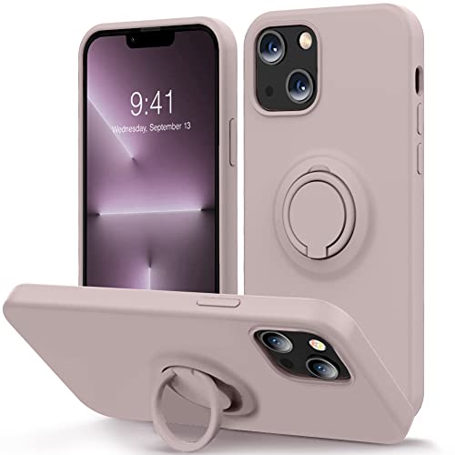 MOCCA Compatible with iPhone 13 Mini Case with Ring Kickstand |Liquid Silicone| Microfiber Linner | Anti-Scratch Full-Body Shockproof Protective Case for iPhone 13 Mini 5.4inch-Pink Sand