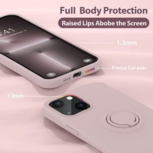 MOCCA Compatible with iPhone 13 Mini Case with Ring Kickstand |Liquid Silicone| Microfiber Linner | Anti-Scratch Full-Body Shockproof Protective Case for iPhone 13 Mini 5.4inch-Pink Sand