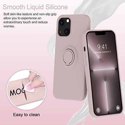 MOCCA Compatible with iPhone 13 Mini Case with Ring Kickstand |Liquid Silicone| Microfiber Linner | Anti-Scratch Full-Body Shockproof Protective Case for iPhone 13 Mini 5.4inch-Pink Sand