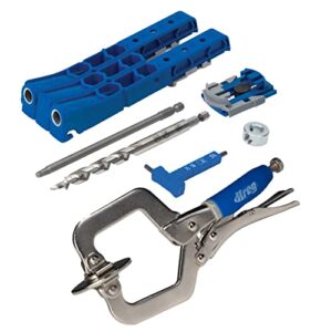 kreg pocket-hole jig 320 with classic 2" face clamp - durable kreg pocket-hole jig - includes wood clamps for woodworking - jig for tight spaces - for materials 1/2" to 1 1/2" thick