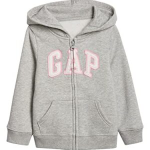 GAP Baby Girls Logo Zip Hoodie Sweatshirt, Heather Grey, 0-3 Months US