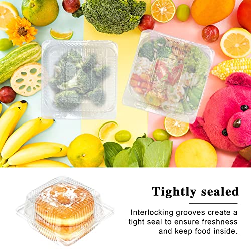 100 Pcs Clear Hinged Plastic Containers with Lids,Individual Cake Slice Containers,Square Plastic Food Container,Disposable Clamshell Take Out Containers for Cakes,Cookies,Pasta,Sandwiches,Salad