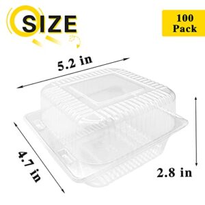 100 Pcs Clear Hinged Plastic Containers with Lids,Individual Cake Slice Containers,Square Plastic Food Container,Disposable Clamshell Take Out Containers for Cakes,Cookies,Pasta,Sandwiches,Salad